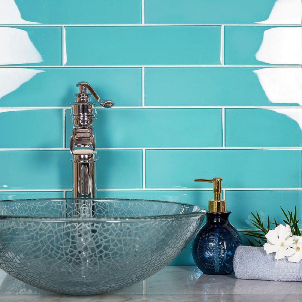 Sky Blue 3x12 Glass Subway Tile – Glossy & Modern Backsplash – Tiletopia