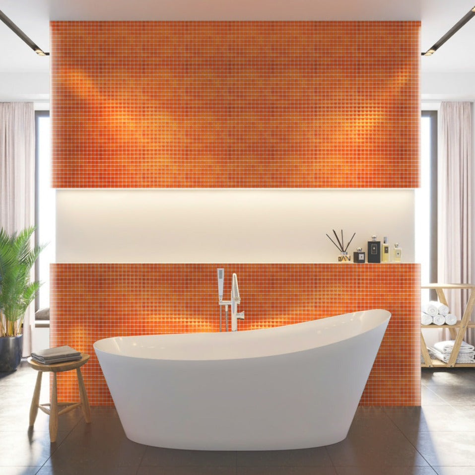 Orange 12 x 12 Glossy Glass Mosaic Tile – Tiletopia