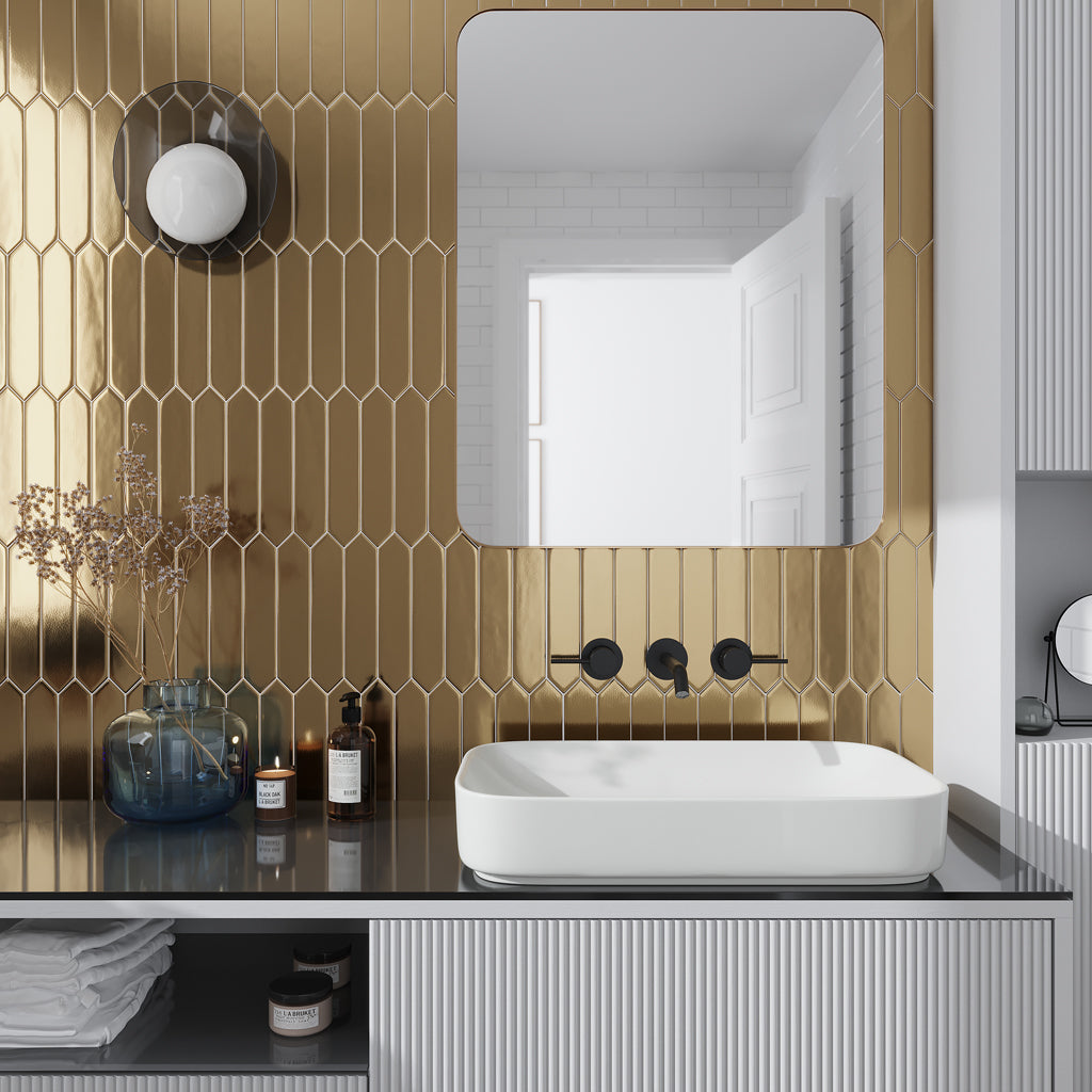 Gold 2x10 Glossy Ceramic Picket Tile – Luxury Accent for Walls ...