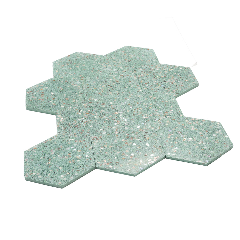 Mint Green with Copper flecks 9x8 Glossy Shell, Terrazzo Hexagon Tile ...