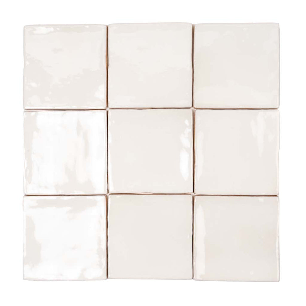 Ivory White 4x4 Glossy Ceramic Tile – Square Zellige Tile for Elegant ...