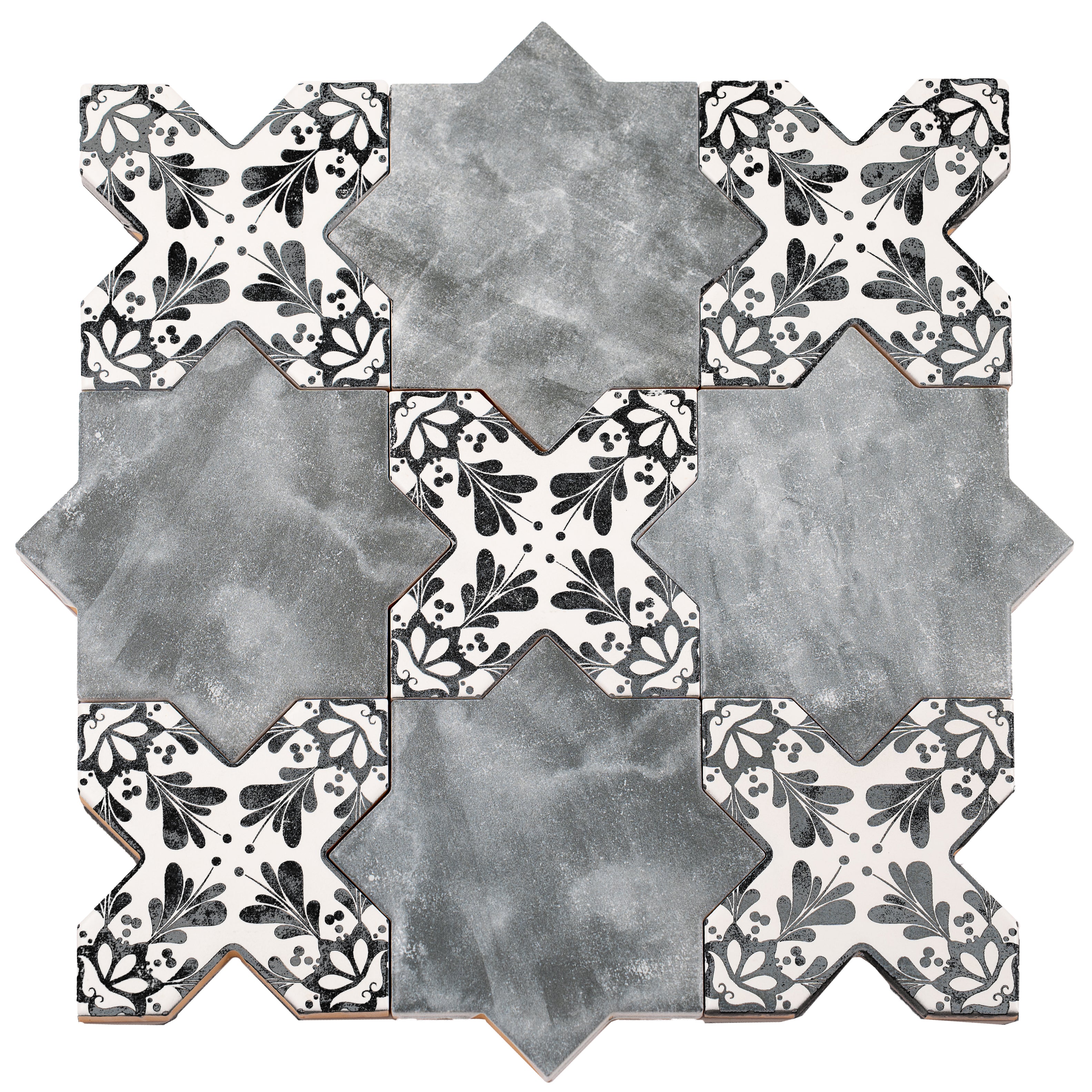 5" Gray Star with Charcoal Black Cross Deco Matte Ceramic Tile – Tiletopia