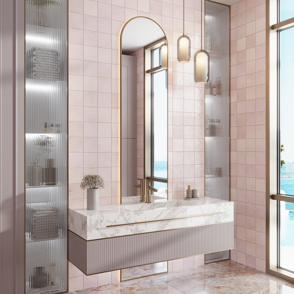 Soft Pink 5x5 Glossy Ceramic Square Tile for Indoor Wall Accents ...
