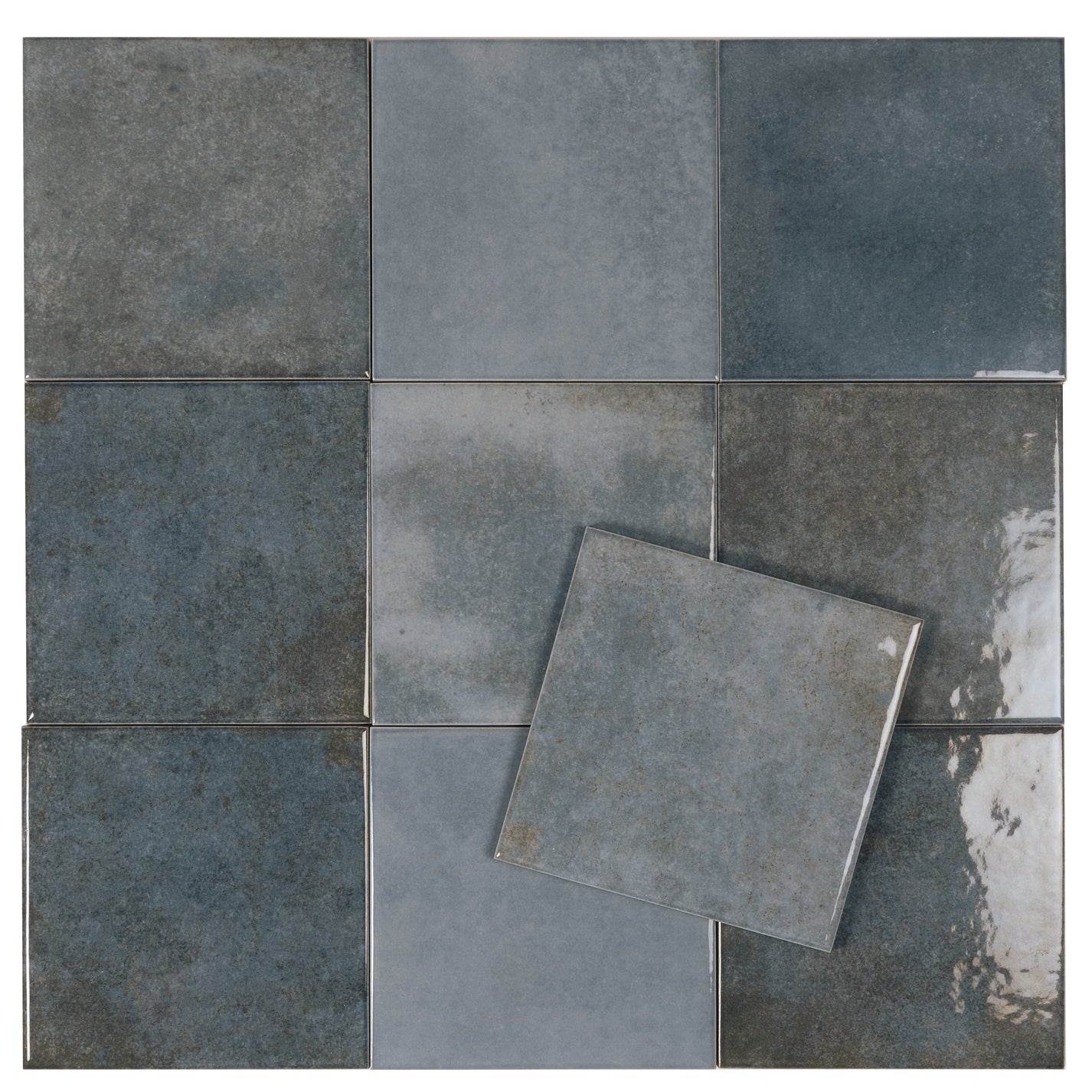 Slate Blue 6x6 Glossy Porcelain Zellige Square Tile – Tiletopia