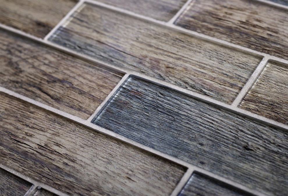 Wooden Brown 12 x 12 Glass Glossy Mosaic Tile – Tiletopia